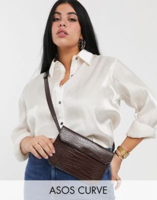 Asos Curve - ASOS DESIGN Curve flat bum bag in croc | ASOS