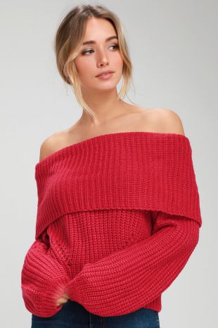 Red Off Shoulder Sweater