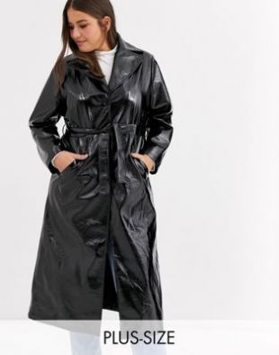 Daisy Street Plus - Daisy Street Plus belted maxi trench coat in vinyl ...