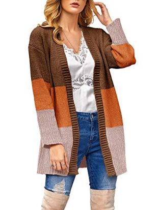 Ybenlow - Long Cardigans Colorblock Chunky Open Front Sweate