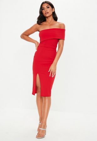 Missguided - Red one shoulder bodycon midi dress