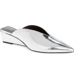 Charles David - Pyramid Wedge Heel Mules Size 8 Silver Leather