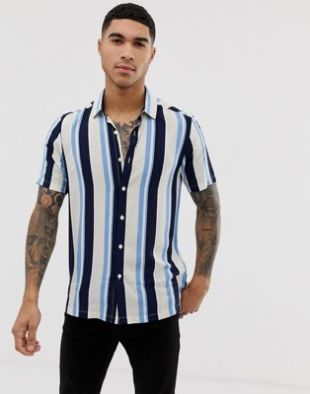 ASOS DESIGN - ASOS DESIGN regular fit stripe shirt in blue | ASOS