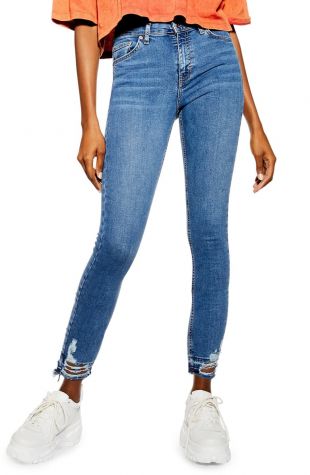 Topshop - Jamie High Waist Ripped Hem Skinny Jeans