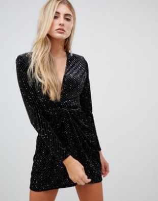 Missguided - Missguided - Robe courte cache-cœur en velours pailleté ...