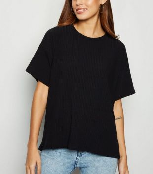 New Look - Black Ribbed Boxy T-Shirt