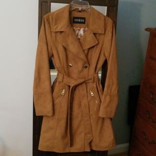 Guess - Faux Suede Trench coat Raincoat Sz Medium