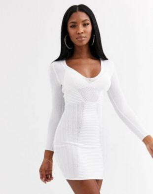 ASOS DESIGN - ASOS DESIGN mesh detail deep v structured mini dress | ASOS