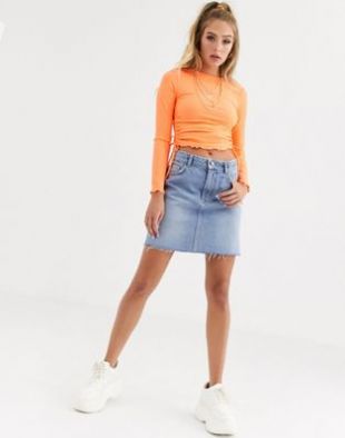 ASOS DESIGN - ASOS DESIGN denim pelmet skirt in midwash blue | ASOS