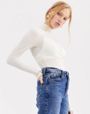 Topshop - Topshop mesh high neck top in cream | ASOS
