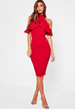 Missguided - Missguided Robe courte rouge à volant col montant et ...