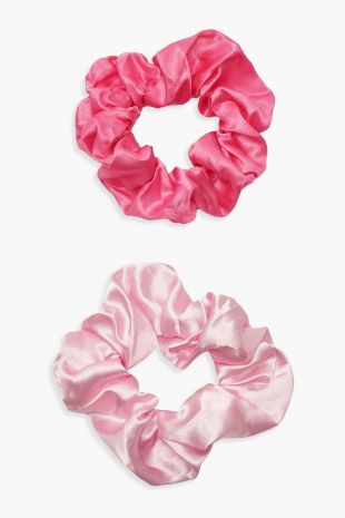Boohoo - 2 Pack Pink Satin Scrunchie | Boohoo