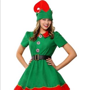 Fun Custom - Womens Holiday Elf Dress and Hat Costume