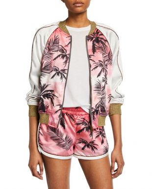 Pam & Gela - Colorblock Sunset Satin Baseball Jacket