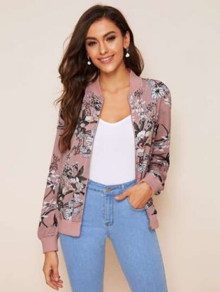 Floral Print Zip Up Jacket