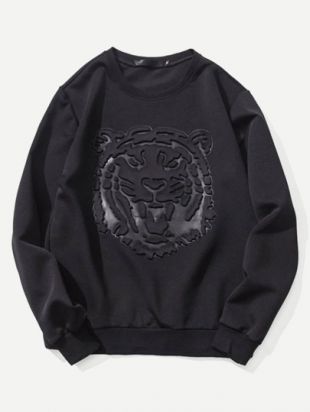 Shein - Crew Neck Tiger Pattern Sweatshirt