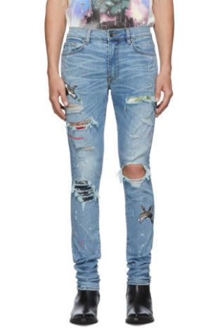 Amiri - Patch Distressed Blue Jeans
