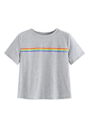 romwe - Summer Rainbow Color Block Striped Crop Top