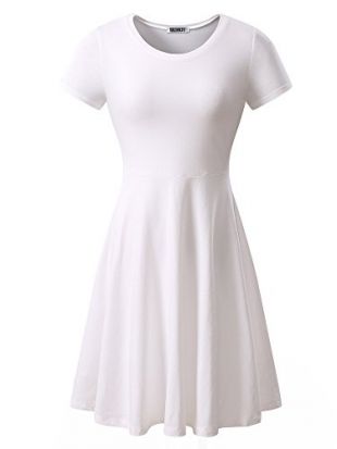 huhot - Women Short Sleeve Round Neck Summer Casual Flared Midi Dress ...