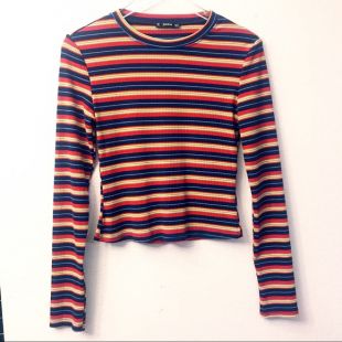 Shein - Long Sleeved Multi Color Striped Top
