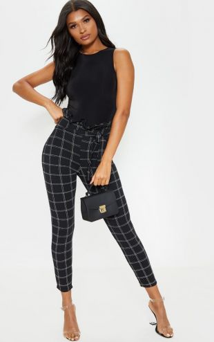 prettylittlething - Black Tweed Check Trousers
