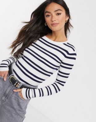 Brave Soul - Missouri skinny rib sweater in stripe