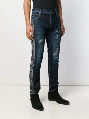 Balmain - Logo-Stripe Distressed Jeans
