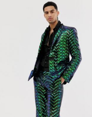 ASOS EDITION - ASOS EDITION skinny tuxedo jacket in green geo patterned ...