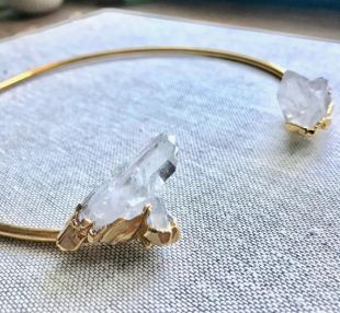 OneTribeJewelry - Gold Crystal Wire Choker, Quartz Crystal Choker, Raw Crystal Choker, Open ...