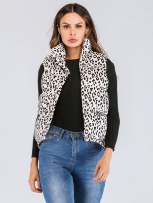Shein - Leopard Print Puffer Vest