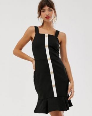 River Island - River Island button front slip dress with skater hem in mono