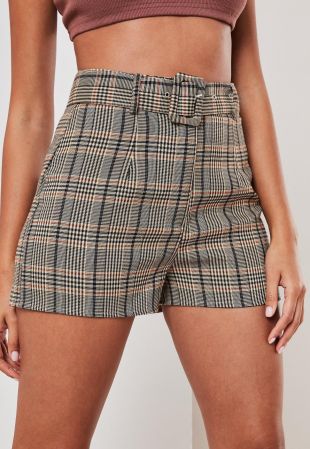 Missguided - Brown Co Ord Plaid Shorts