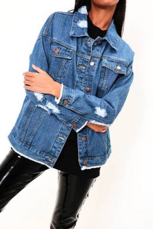 I Saw It First - Oversized Distressed Denim Jacket