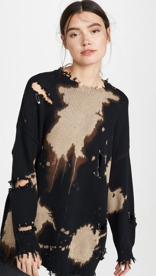 R13 - Bleached Distressed Crew Neck Sweater