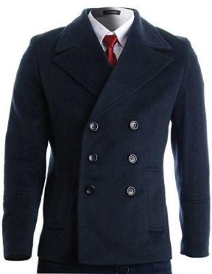 flatseven - Mens Winter Double Breasted Pea Coat Short Jacket