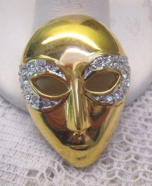 rosiesvintageshop - Vintage Signé Butler Gold Mask Brooch... Jeweled ...