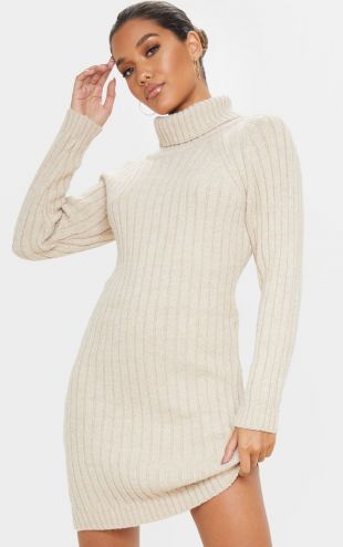 prettylittlething - Light Grey Chunky Knitted Jumper Dress