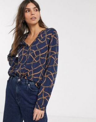Esprit - Esprit chain print detail shirt in navy