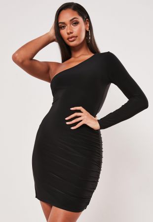 Missguided - Petite black one shoulder ruched mini dress