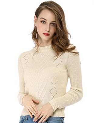 Allegra K - Beige Crew Neck Sweater
