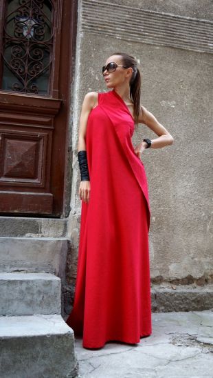 Aakasha - NOUVEAU Sexy Maxi Dress /Hot Red Kaftan Linen Dress / One ...
