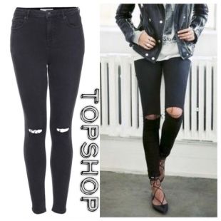 Topshop - Tall Moto Black Ripped Jamie Jeans