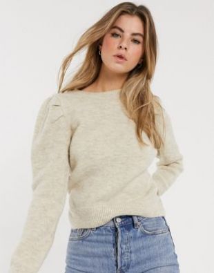 New Look - New Look puff sleeve sweater in oatmeal