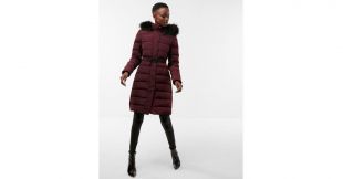 express - Long Down Belted Smocked Puffer Jacket