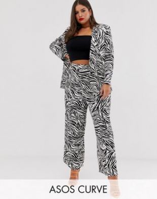 ASOS DESIGN - Curve Zebra Print Wide Leg Suit