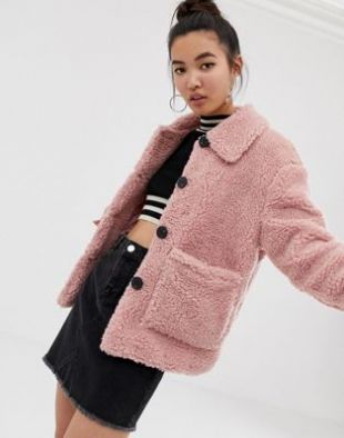 New Look - Teddy jacket with buttons in pink
