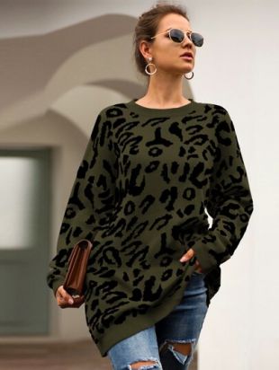 Shein - Leopard Print Drop Shoulder Sweater
