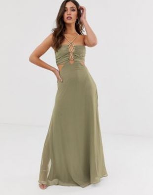 Asos - Maxi dress in crinkle chiffon with rope trim bodice detail