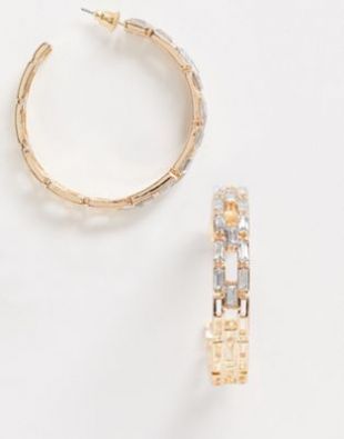 ASOS DESIGN - ASOS DESIGN hoop earrings in crystal link design in gold tone