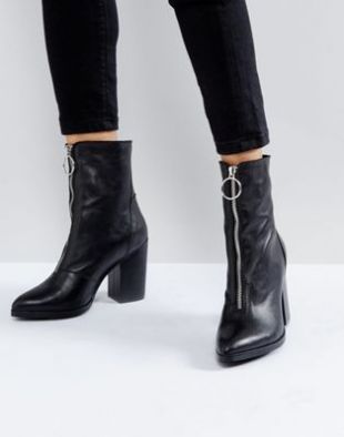 depp - Soft Leather Zip Front Heel Boot Black